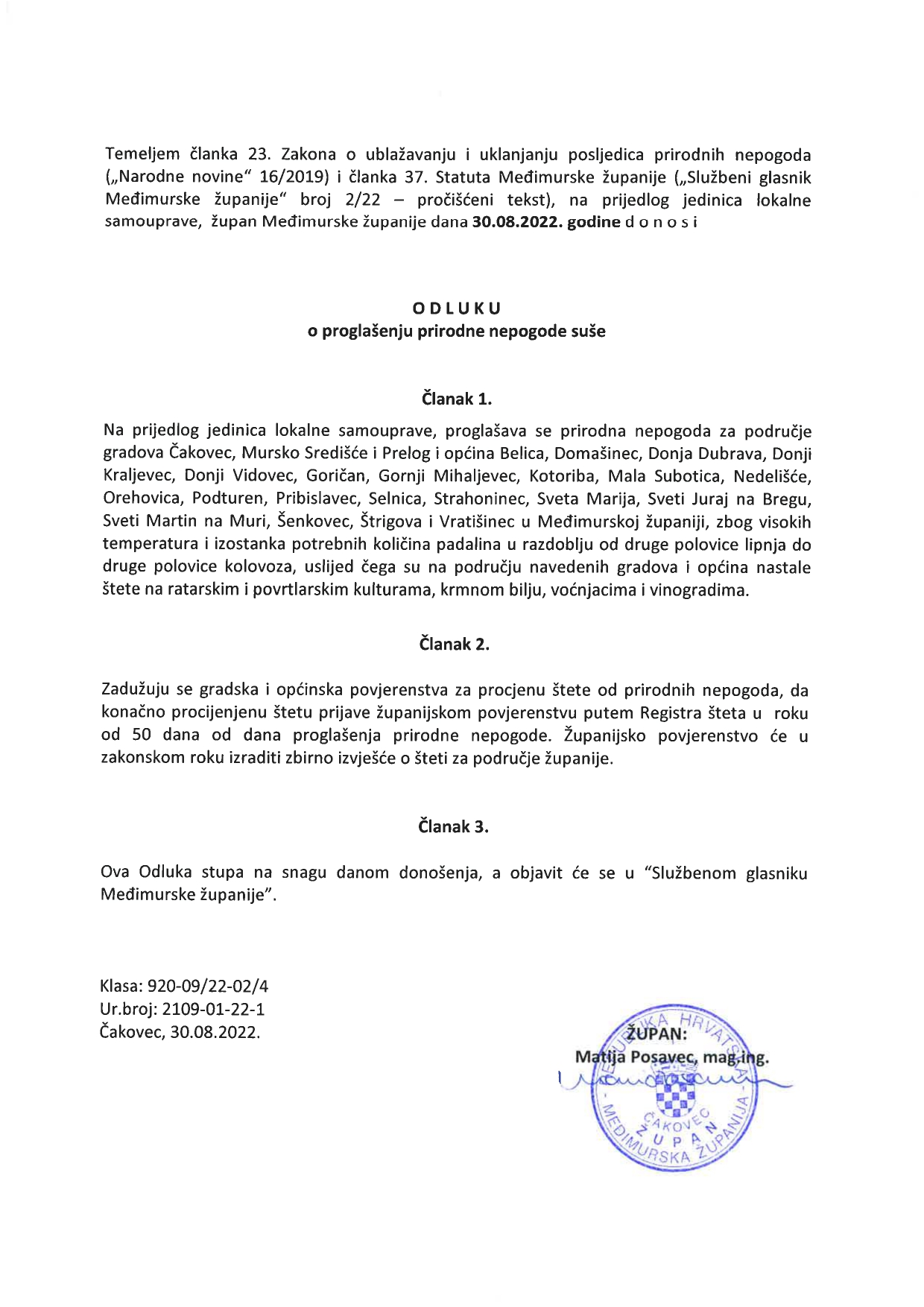 PRIJAVA ŠTETE OD PRIRODNE NEPOGODE SUŠE – Sveti Juraj na Bregu